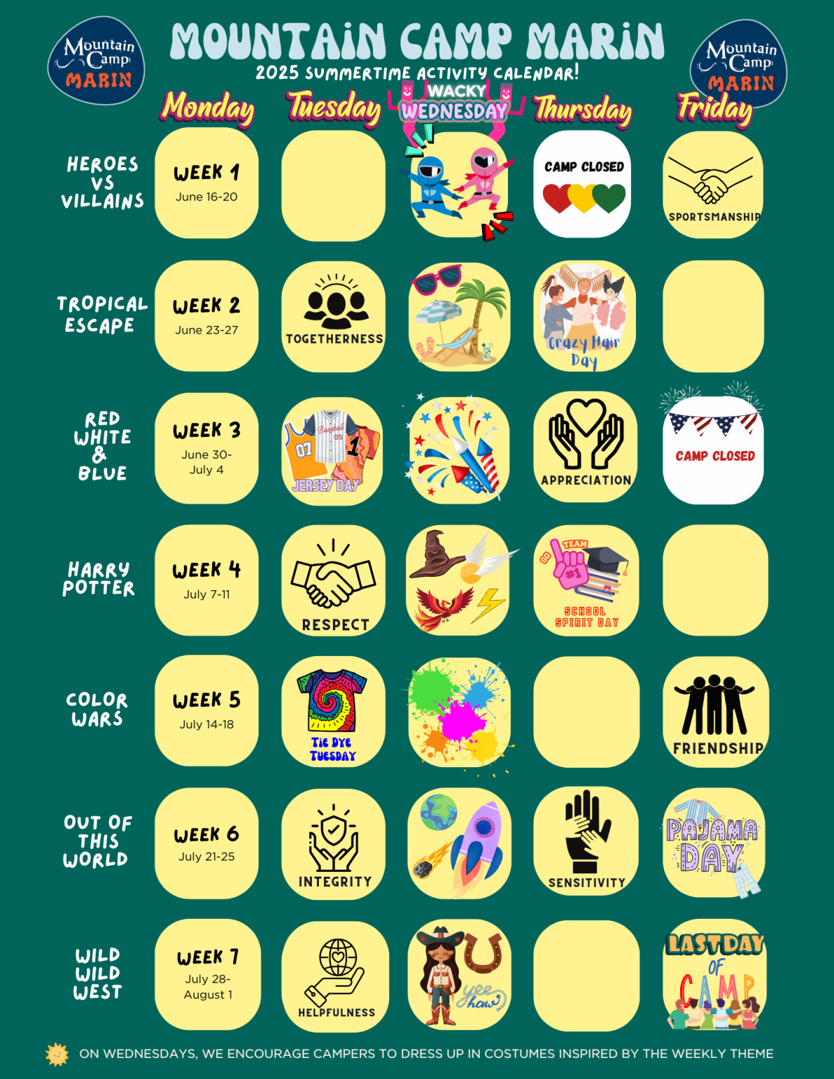 Special Events / Theme Calendar - Mountain Camp Marin